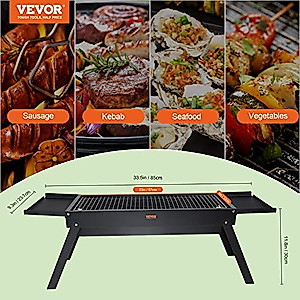VEVOR 23 inch Portable Charcoal Grill, Flat Top Propane Gas Grills, Compact Foldable Grill, Heavy Duty Steel BBQ Grill, Mini Smoker for Travel, Outdoor Cooking, Barbecue Camping, Picnic, Patio Black