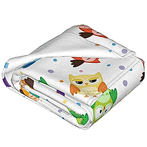 Colorful Owl Throw Blanket Soft Bed Blankets Lightweight Cozy Plush Flannel Fleece Blanket for Sofa Couch Bedroom 50"X40"