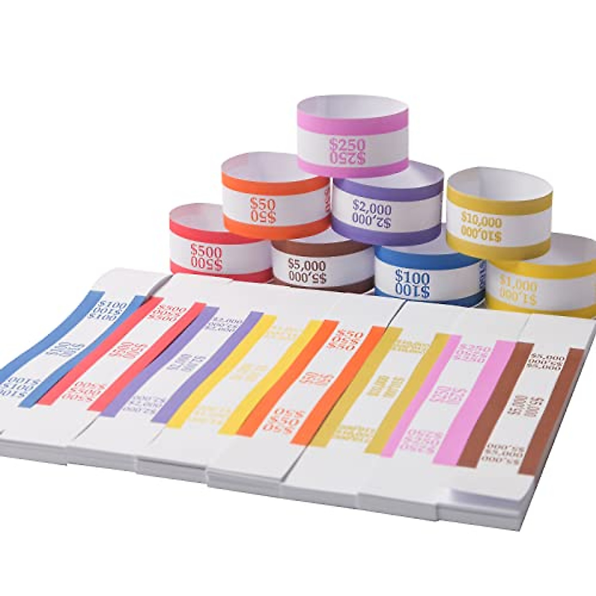 CASHTEK Money Bands for Cash,Money Wrappers for Bills Dollar,Self Adhesive Currency Straps,Pack of 400 Money Straps,ABA Standard Colors