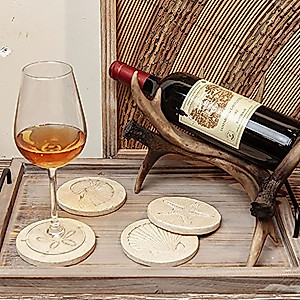 Beach Coasters for Drink Set of 4 Absorbent Nautical Outdoor Housewarming Gifts Marble Style Resin Coasters Cork Base Handmade Starfish Seashell Round Coasters Funny Ocean Sea Summer Theme, 4" x 4"