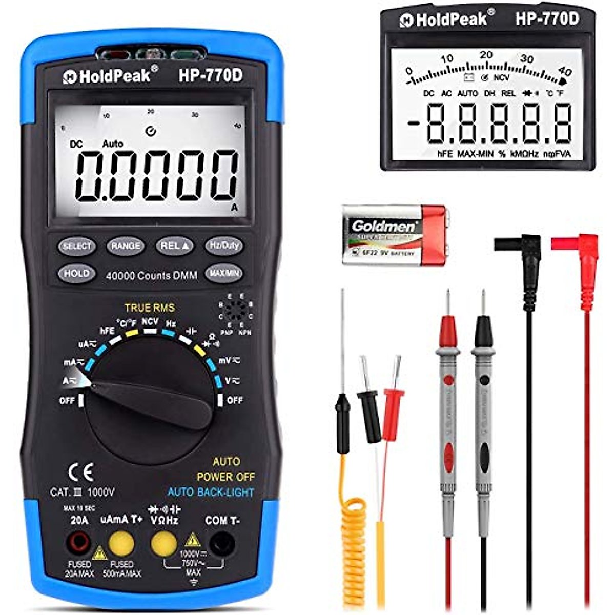 Digital Multimeter AP-770D TRMS 40000Counts Multimeter Tester Autoranging Voltmeter Ammeter with High Precision for NCV AC/DC Voltage Current Resistance Capacitance Frequency Diodes hFE Temperature
