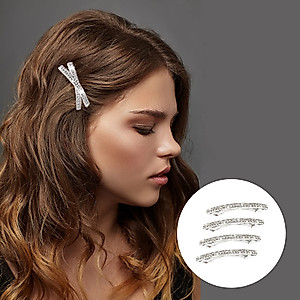 Small Sparkly Rhinestone Bling Hair Clips Silver Metal rectangular Spring Hair Barrettes Hair Accessories Crystal Ponytail Holder Side Clips for Women Girls