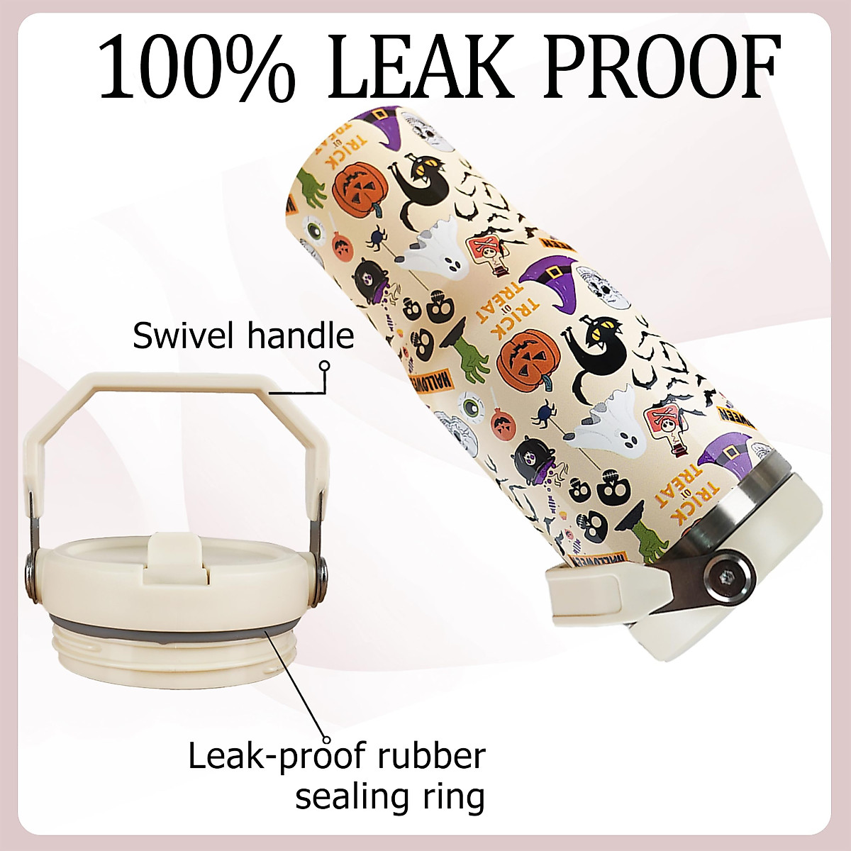 30oz Halloween Tumbler with Handle and Straw, Goth Black Cat Insulated Tumbler, Pumpkin Bat Skull Leak Proof Travel Coffee Mug, Reusable Stainless Steel Witch Tumbler, Halloween Gifts for Women