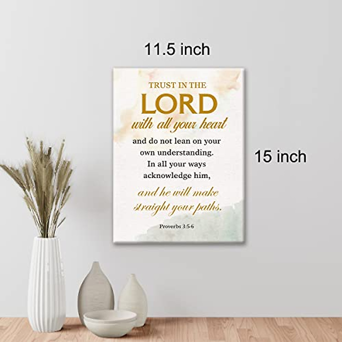 YeleY Inspirational Bible Verse Print Proverbs 3:5-6 Trust in the Lord with All Your Heart Paintings Canvas Wall Art Poster Artwork Ready to Hang Christian Home Office Decor