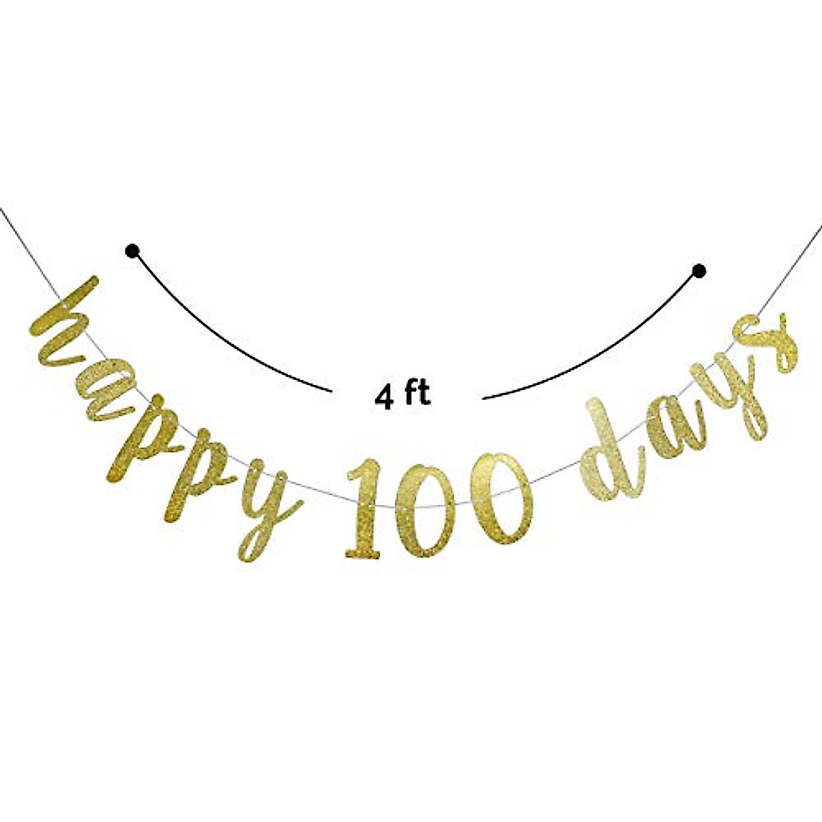 Firefairy Happy 100 Days Gold Glitter Banner Bunting-Baby Shower Party Decorations