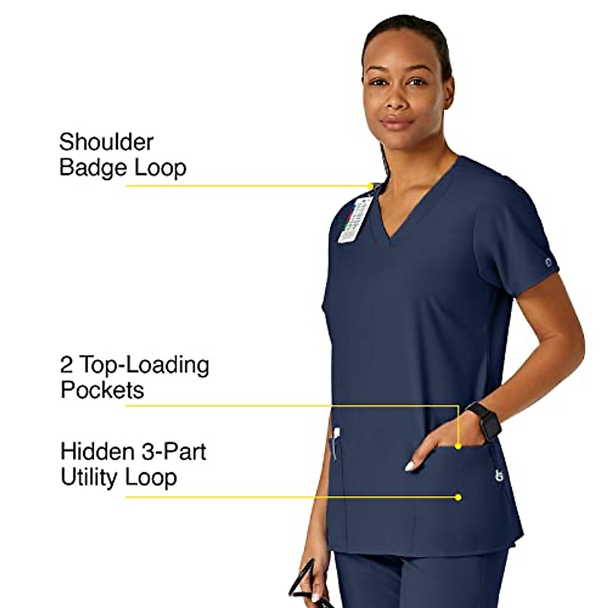 WonderWink W123 Women’s Basic V-Neck Scrub Top — Navy, Medium