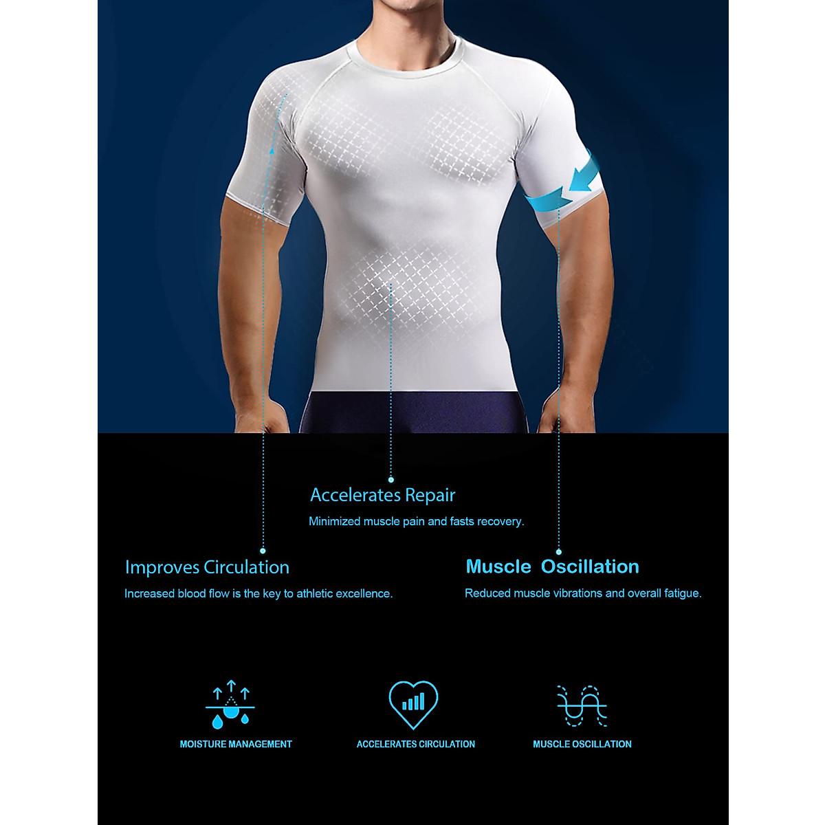 HOPLYNN 6 Pack Compression Shirts Men Short Sleeve Rash Guard Base Layer Athletic Undershirt Gear T-Shirt for Sports Workout 2 Black 2 White 2 Blue-L