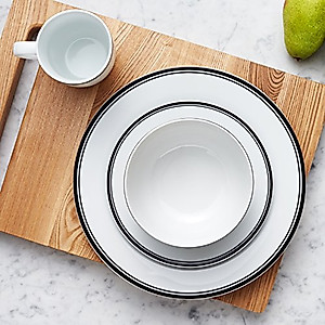 Amazon Basics 16-Piece Cafe Stripe Kitchen Dinnerware Set, Plates, Bowls, Mugs, Service for 4, Black & Non-Stick Cookware Set, Pots and Pans - 8-Piece Set