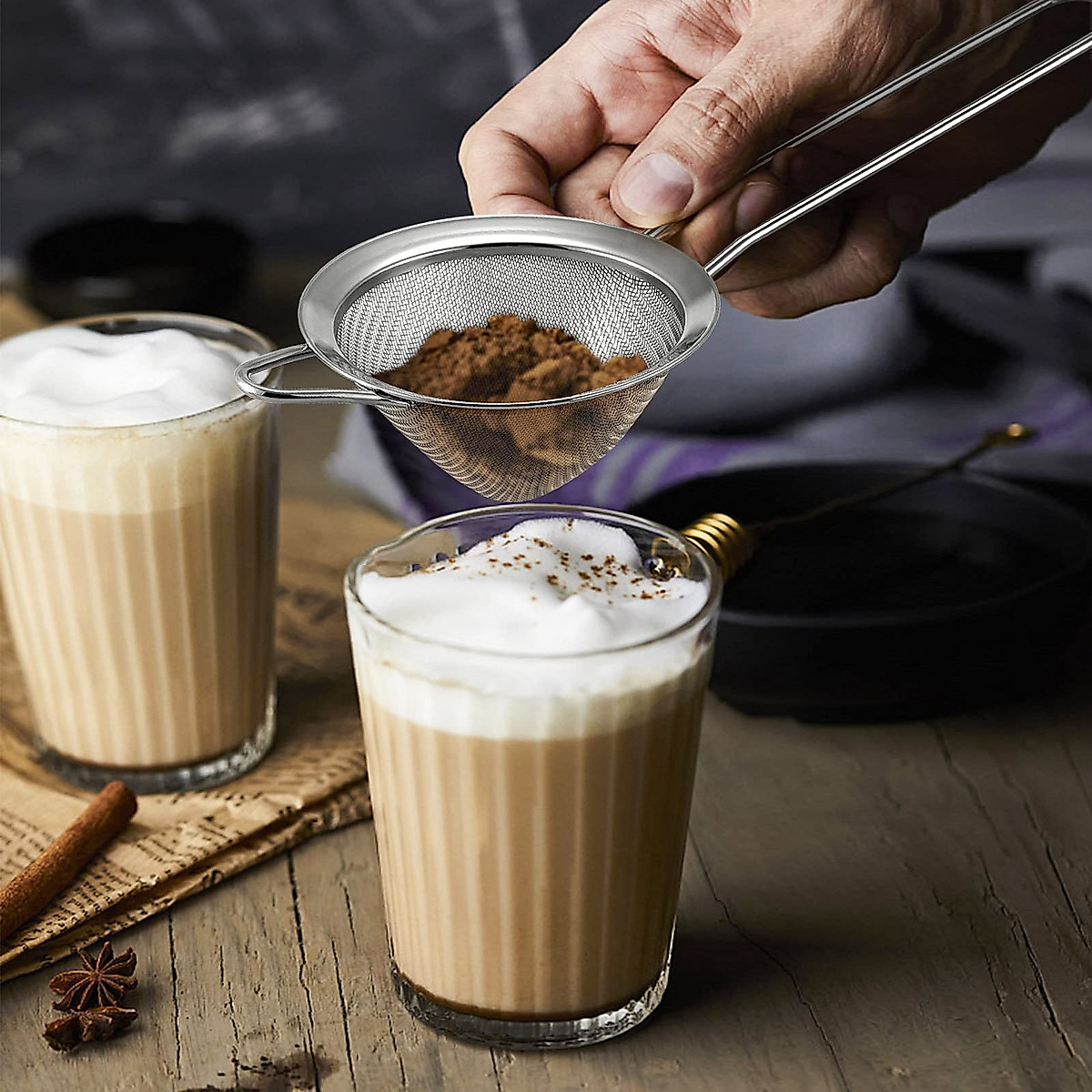 E-far Fine Mesh Strainer Set of 2, 3.3 Inches Stainless Steel Tea Strainer with Long Handle, Small Conical Mesh Strainers Sieve for Cocktail Coffee Food, Rust Proof & Easy to Clean (Silver)