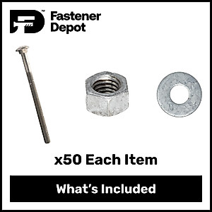 5/16"-18 x 7 Hot Dipped Galvanized Carriage Bolt w/Nuts & Flat Washers, Full Thread, Grade A, Quantity 50 - by Fastener Depot, LLC