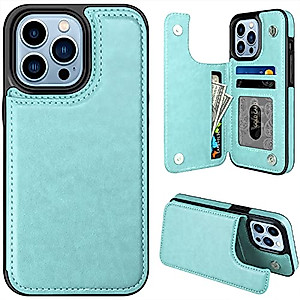 MMHUO for iPhone 13 Pro Case Wallet Magnetic Back Flip Case for iPhone 13 Pro Case for Women Girls with Card Holder Protective Case Phone Case for iPhone 13 Pro 6.1 Inches (2021),Mint