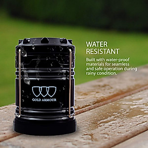 Gold Armour LED Camping Lantern, Battery Powered LED Lanterns, 500 Lumens, Survival Kits for Power Outages, Hurricane, Emergency, Portable Lights Gear, Alkaline Batteries Included (4Pack Black)