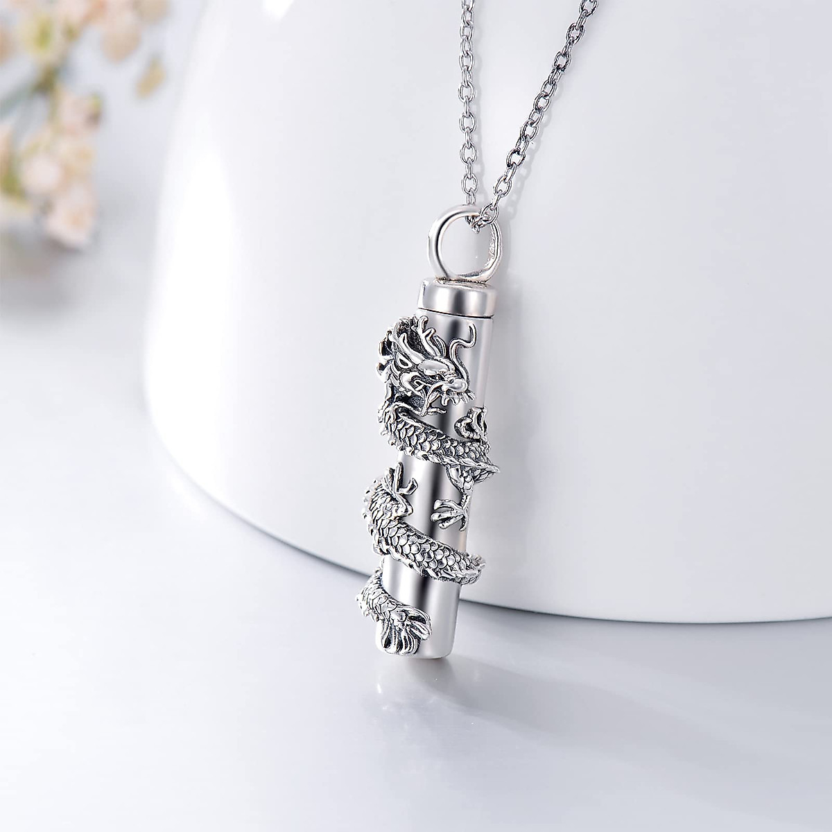 CHENGHONG Cremation Jewelry for Ashes 925 Sterling Silver Dragon Urn Necklaces for Ashes Keepsake Necklace for Dragon Promise Memorial Jewelry Christmas Gifts for Women Men