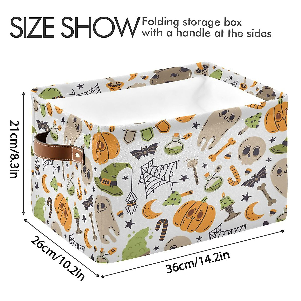 Kigai Happy Halloween Storage Basket with Handles Collapsible Storage Bins Canvas Fabric Storage Organizer for Shelves Closet Bedroom Living Room 1Pack