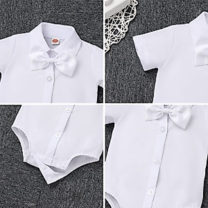 Baptism Christening Outfits for Boys Baby Formal Suit Gentleman Bowtie Romper Vest Shorts Pants White Wedding Tuxedo Outfits 1/2 1st/2nd Birthday Cake Smash Clothes 3PCS Set White 0-6 Months