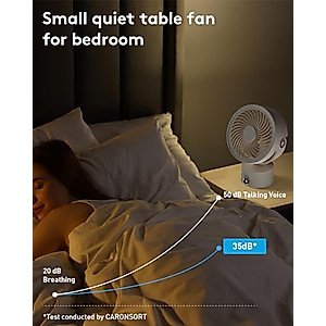 CARONSORT Desk Fan, Small Oscillating Fan for Bedroom, 9 Inch Table Fans Quiet,Desk Air Circulator Fan with 3 Speeds, 4H Time, Rechargeable Fan for Office/Dorm/Room-Beige