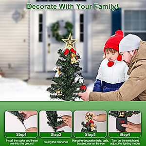 Solar Christmas Decorations Tree Lights,Outdoor Waterproof 20LED-Lights for Yard Decorative, Solar Stake Lights Xmas Tree Garden Decor with Constant & Flashing Modes for Pathway Lawn Patio, 4 Pack