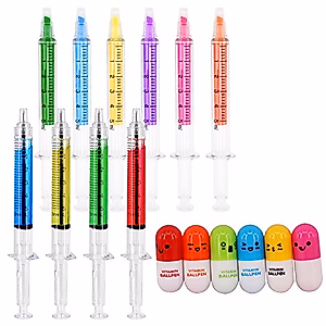 SunAngel 4 Syringe Pens + 6 Pill Pens + 6 Syringe Highlighters Fluorescent Needle Watercolor Pen (16 PCS)