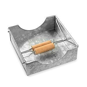 Royalty Art Galvanized Napkin Holder with Dual Wooden Handles - Rustic Square Design for Country Style Kitchens and Dining Rooms - Heavy-Duty Paper Storage for Indoor and Outdoor Use