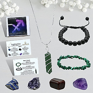 Amazing Gemstone Sagittarius Gifts Crystal Kit for Women Men, Combo Set of Healing Stones, Bracelets and Necklaces Pulseras Para Hombres Mujer Stocking Stuffers (Information Card Included)