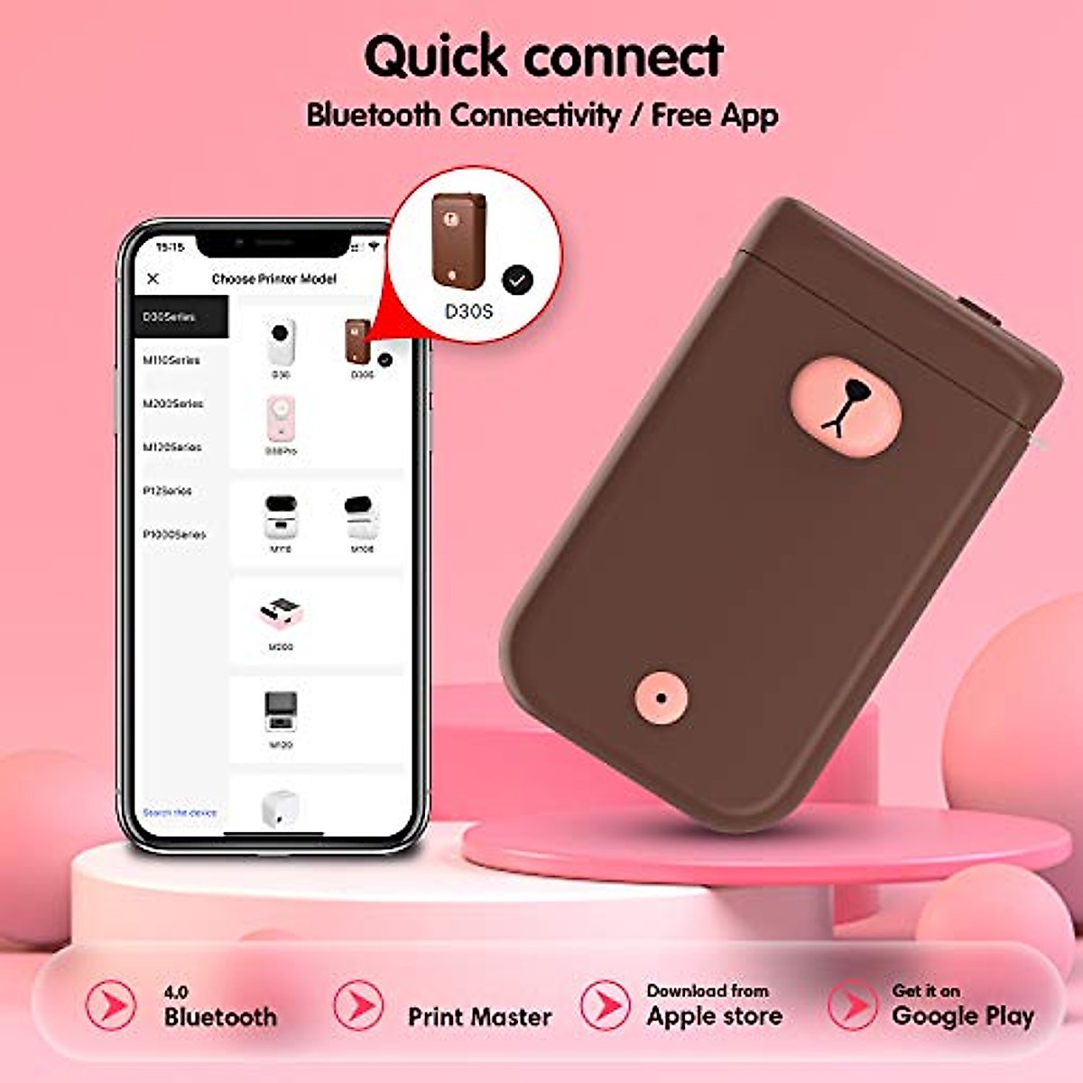 GOGUM D30S Label Maker,Smart Bluetooth Label Maker with 1 Roll Adhesive Label Thermal Paper,Portable Mini Thermal Label Printer for Smartphone Tablet,Easy to Use for Office,Home,Organization (Brown)