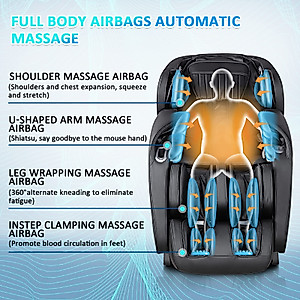 RelaxRelife Massage Chair Full Body, 4D Zero Gravity Massage Chairs Recliner, 11 Massage Technique, 40 Airbag Massage Shiatsu Massage Chair, AI Voice Massage Chair with Bluetooth Speaker Black