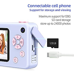Digital Camera for Kids Girls Boys- 48MP Kids Camera with 32GB SD Card, Full HD 1080P Front and Rear Cameras Rechargeable Mini Camera for Students, Teens, Kids - Purple