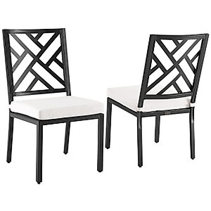 Crosley Furniture Locke 2-Piece Outdoor Chair Set, Dining Patio Chairs for Deck, Backyard, Matte Black with Creme Cushions