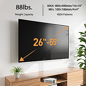 ELIVED TV Wall Mount for Most 26-55 Inch TVs, Swivel and Tilt Full Motion TV Mount with Single Stud Perfect Center Design, TV Bracket Max VESA 400x400mm, Holds up to 88 lbs.