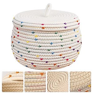 Cabilock Rope Storage Basket Countertop Baskets Woven Storage Basket Laundry Hamper Storage Baskets for Organizing Round Basket with Lid Sundries Organizer Shelf To Weave Rattan Cotton Rope