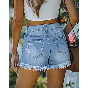 luvamia Jean Shorts for Women Stretchy High Waisted Ripped Denim Shorts Women Jean Shorts Womens High Waisted Women Summer Shorts Coachella Outfits For Women Blue Tides Size Medium Fits Size 8 Size 10