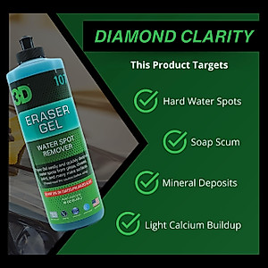3D Eraser Gel Hard Water Spot Remover - 16 oz. - Hard Water Stain Remover for Cars, Glass, and Paint - All Natural Shower Door Cleaner - Cleans Mirrors, Windows, Chrome Surfaces, and More