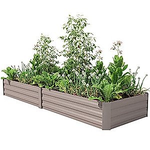 BIRASIL Outdoor Galvanized Raised Beds, Steel Garden Boxes for Flower Vegetables, Metal Planter Box for Gardening Backyard Patio (8x2x1FT, Gray)