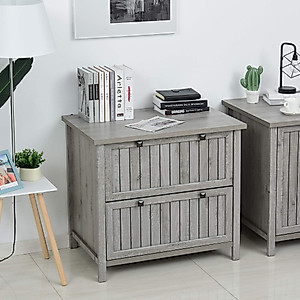 HOMCOM Retro Style 2-Drawer Lateral File Cabinet Chest with Hanging Bars, Wooden Documents Storage for Letter/Legal Size, Grey