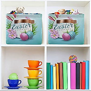 Foldable Storage Basket, Cube Organizer Bins Happy Easter Cube Bag Dual Handles for Closet Shelf