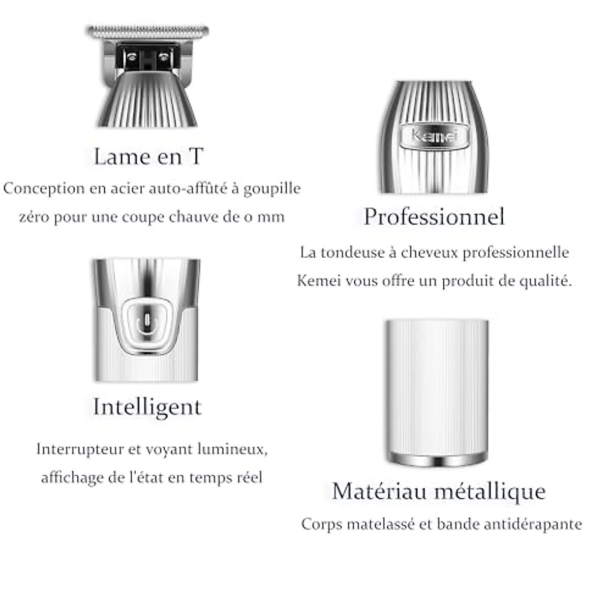 Kemei 0mm Baldheaded Hair Clippers for Men Professional Cordless Hair Trimmer Beard Trimmer with T Blade Zero Gapped Rechargeable Grooming Kit