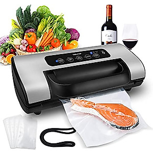 Food Vacuum Sealer Machine, Vakumar 3206 patented handle food vacuum sealer, 80kPa super suction force, used more than 200 times will not overheat, with dry / wet 5 kinds of vacuum function suitable for home and commercial use
