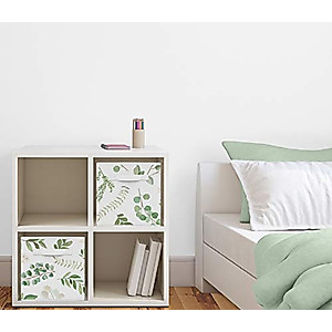 Sweet Jojo Designs Floral Leaf Foldable Fabric Storage Cube Bins Boxes Organizer Toys Kids Baby Childrens - Set of 2 - Green and White Boho Watercolor Botanical Woodland Tropical Garden