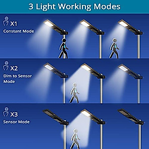 Mii-PWR Solar Street Light Metal Motion Sensor Wall Mounted IP65 Outdoor Waterproof with 3 Lighting Modes Auto Dusk to Dawn LED for Garden Street Deck Patio Path Garage Parking