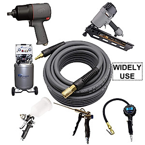 YOTOO Hybrid Air Hose 1/4 in. x 100 ft, 300 PSI Heavy Duty Air Compressor Hose, Lightweight, Kink Resistant, All-Weather Flexibility with 1/4" Industrial Air Fittings and Bend Restrictors,Gray