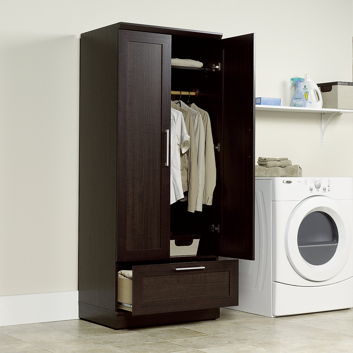 Sauder HomePlus Wardrobe, L: 28.98" x W: 20.95" x H: 71.18", Dakota Oak finish