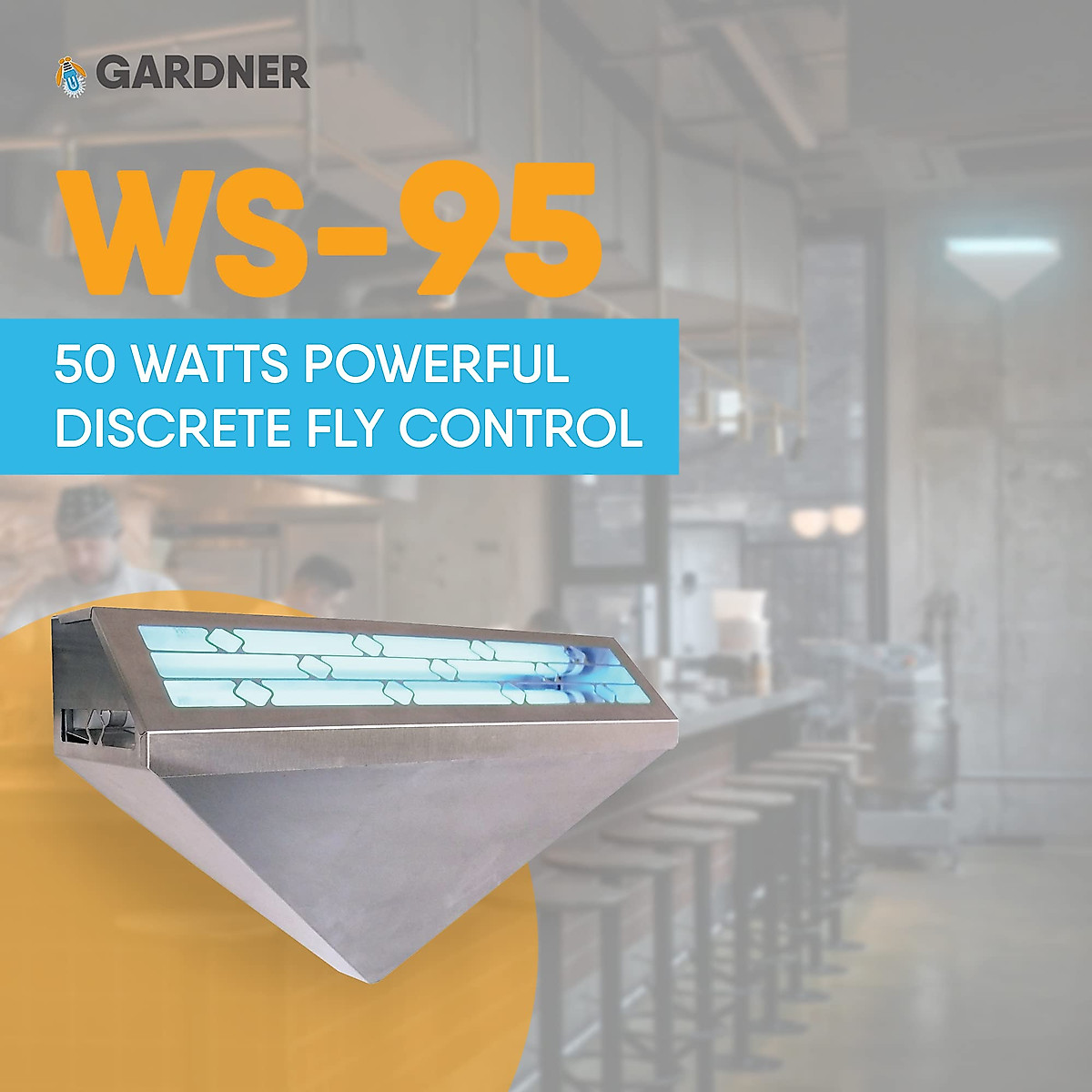 Gardner WS-95 Wall Sconce Fly Light Trap Lamp – Powerful Shatterproof UV Light - Hides Captured Flies, Mosquitoes, Other Insects – Kitchens, Restaurants, and Other Work Spaces (Stainless Steel)