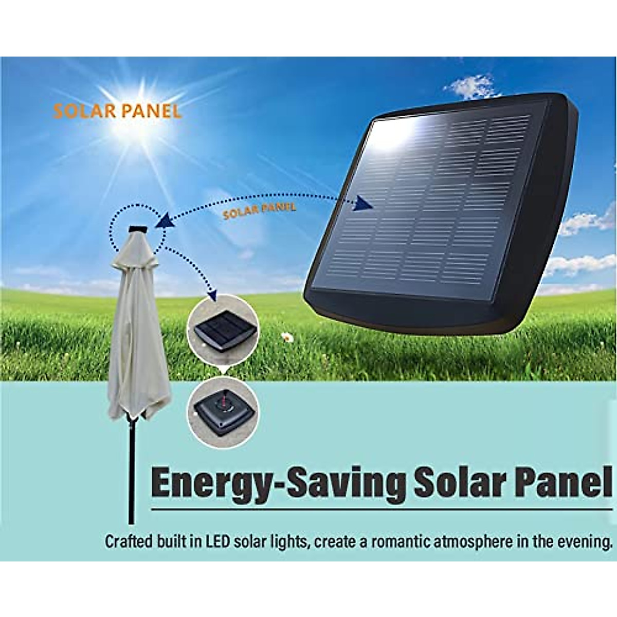 WAHHWF 10x6.5FT Garden Parasol Umbrella with Solar Lights, Rectangular Large Patio Table Umbrella, Deck Pool Outdoor Market Umbrella with Tilt and Crank (Color : Brown)