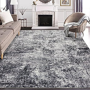 Area Rug Living Room Rugs - 8x10 and 5x7 Large Soft Washable Rug Set Indoor Neutral Modern Abstract Low Pile Carpet for Bedroom Dining Room Farmhouse Home Office - Grey