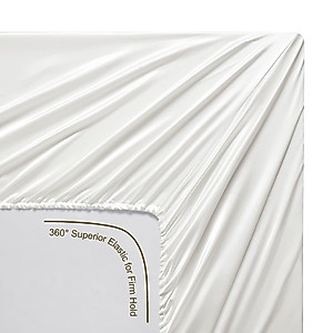 Lanest Housing Silk Satin Sheets, 4-Piece Queen Size Satin Bed Sheet Set with Deep Pockets, Cooling Soft and Hypoallergenic Satin Sheets Queen - Ivory