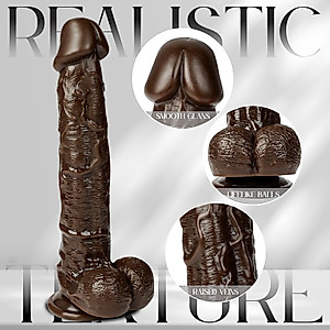 10.8 inch Realistic Dildo Adult Sex Toy,Silicone Dildo Huge Penis with Powerful Suction Cup for G-spot Vagina Anal Sitimulation,Big Black Cock Thick Anal Dildos Sex Toys for Women