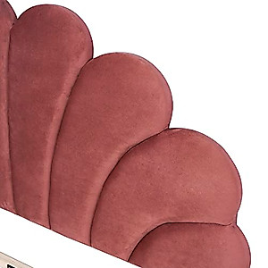 DNYN Upholstered Queen Size Platform Bed for Kids,Adults Bedroom,Velvet Fabric Bedframe with Flower Pattern Headboard & 12 Wood Slat Support,Weight Capacity 660 LBS,No Box Spring Needed, Red