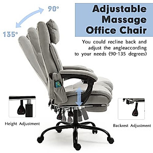 AVAWING Ergonomic Office Chair, Big and Tall Heated Massage Executive Office Chair, Adjustable High Back Cushion Lumbar Back Support Home Office Desk Chair with Foot Rest, 6-Point Vibration, Grey