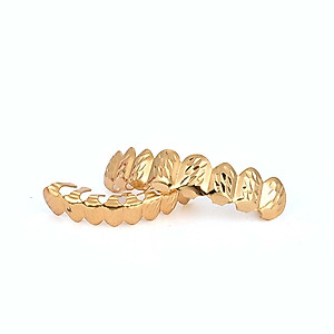 LKV 14K Plated Gold Hip Hop Rugged 8 Teeth TOP and Bottom Grillz for Your Teeth Set for Men and Women