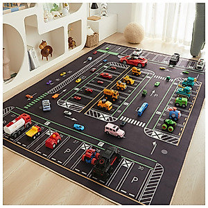 Car Play Rugs, Parking Lot Floor Mat Reading Area Toy Area Game Carpet Car City Traffic Hopscotch Crawling Mat Non-Slip Playroom Room Bedroom Carpet(A,80 * 120cm/31 * 47in)